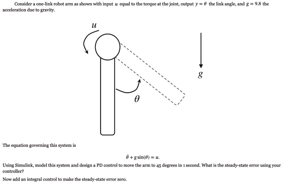 SOLVED: Consider a one-link robot arm as shown with input u equal to ...