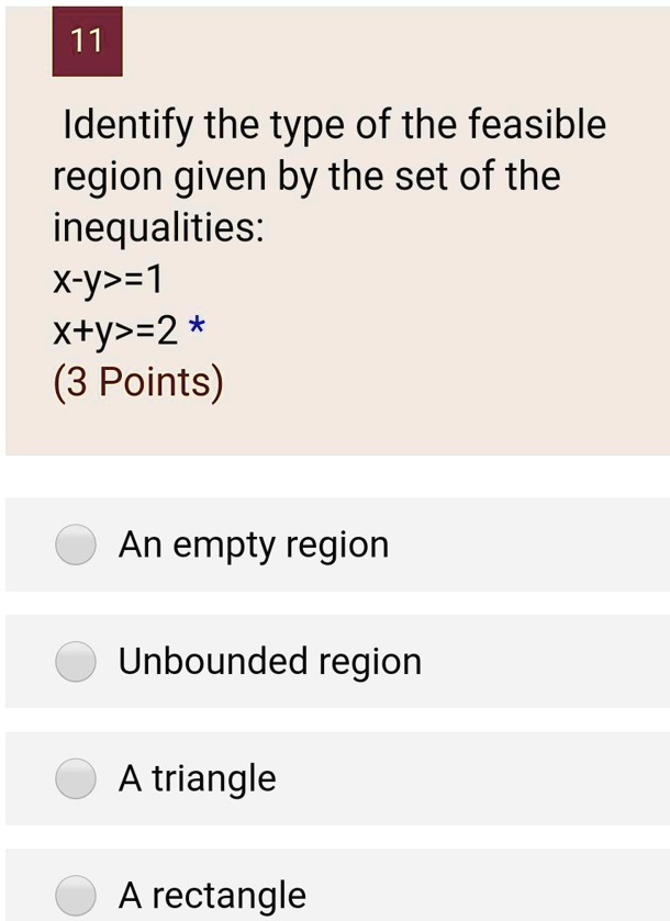 SOLVED: Identify the type of the feasible region given by the set of ...