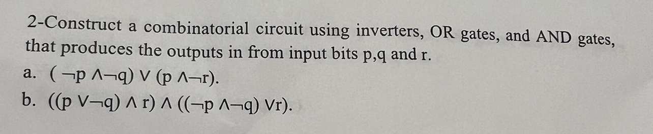 SOLVED: 2-Construct a combinatorial circuit using inverters, OR gates ...