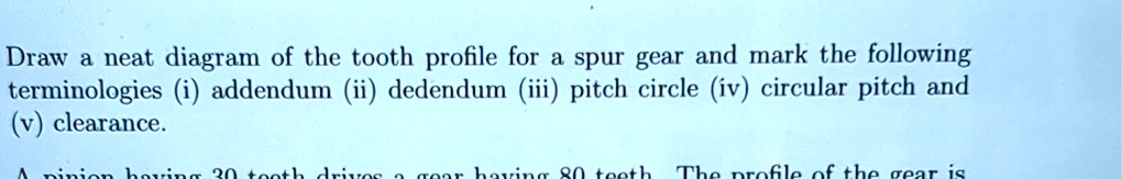 SOLVED: Draw a neat diagram of the tooth profile for a spur gear and ...