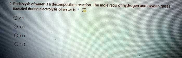 SOLVED: Electrolysis of water is a decomposition reaction. The mole ...