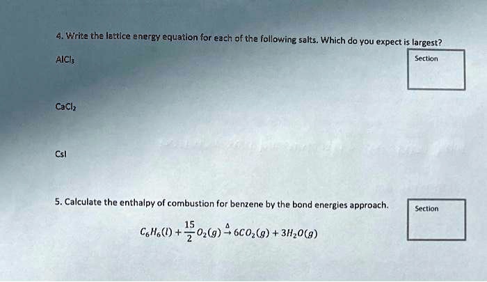 4. Write the lattice energy equation for each of the following salts ...