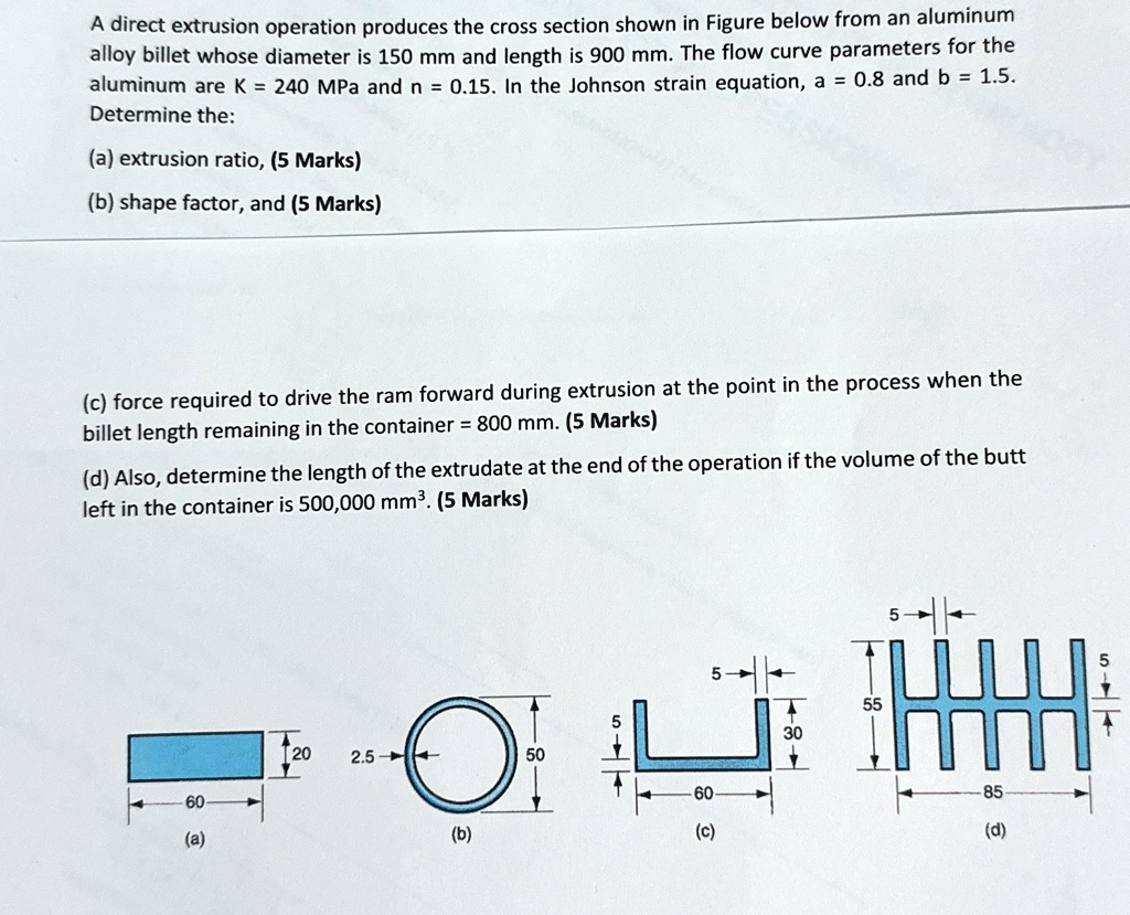 A direct extrusion operation produces the cross section shown in Figure ...