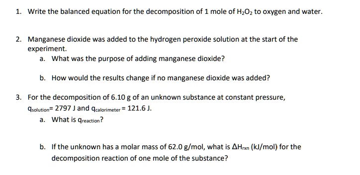 Chemical Equation For Manganese Dioxide And Hydrogen Peroxide ...