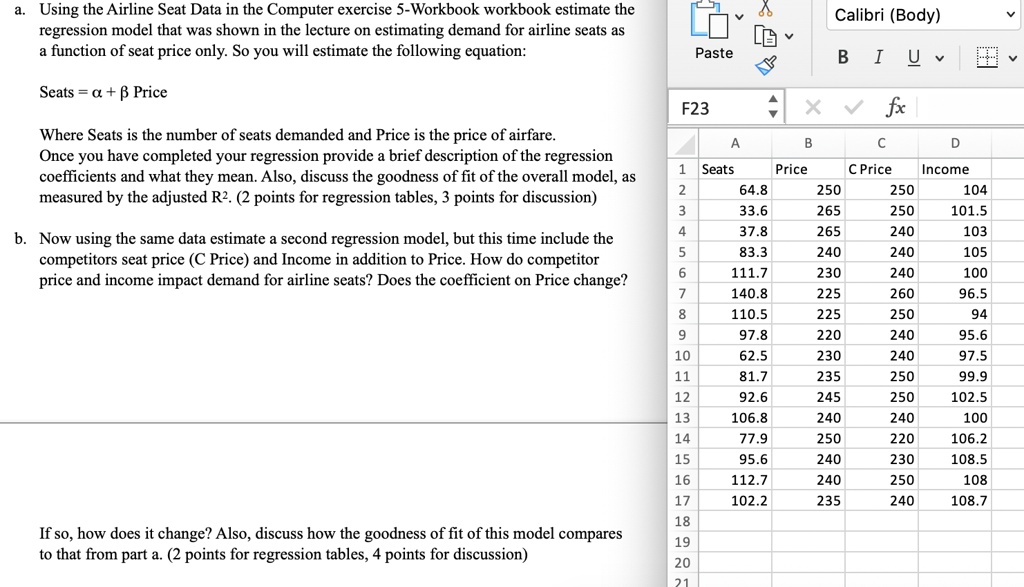 a using the airline seat data in the computer exercise 5 workbook workbook estimate the ...