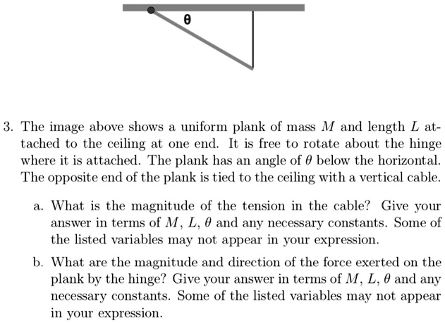 SOLVED: 3. The image above shows a uniform plank of mass M and length L ...