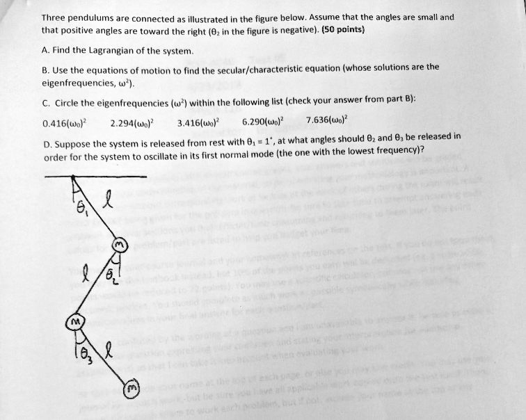 Three pendulums are connected as illustrated in the figure below ...