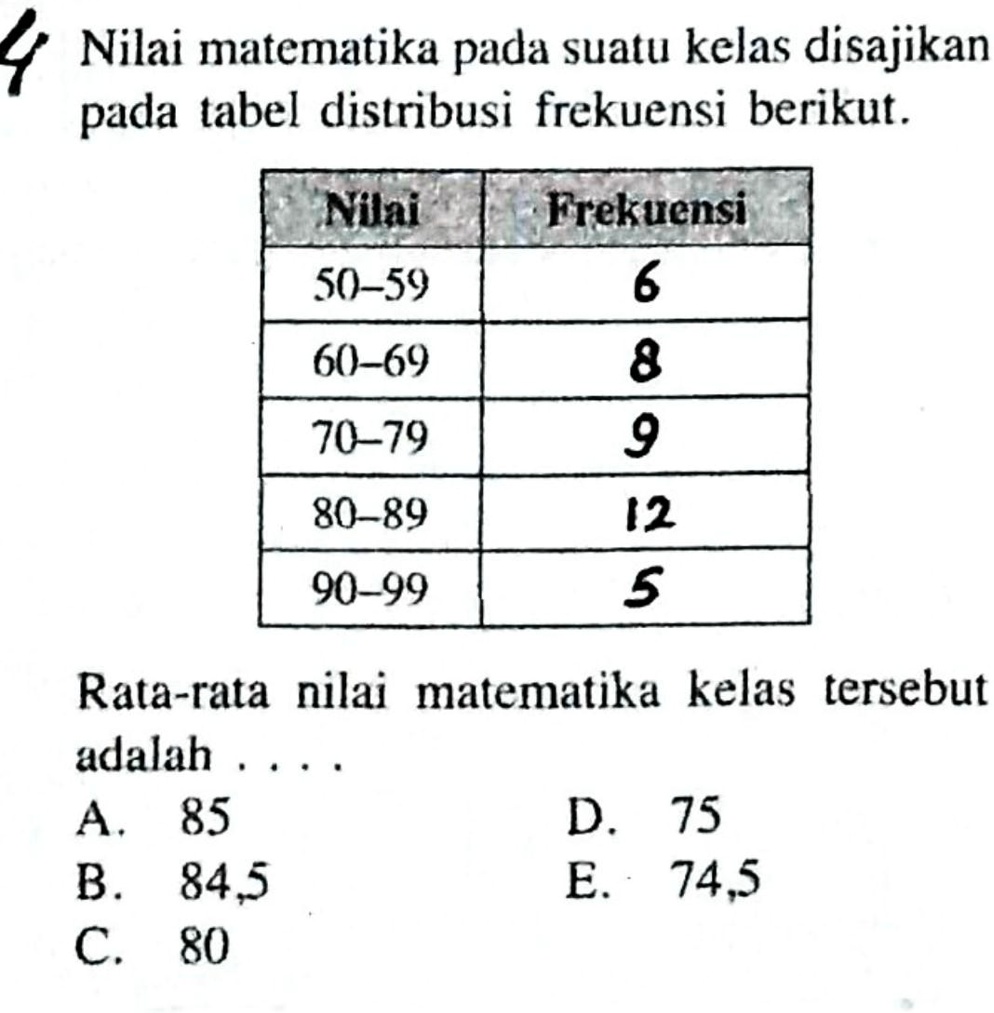 SOLVED: apani apani apani apani Nilai matematika pada suatu kelas ...