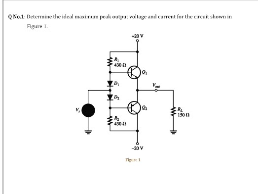 SOLVED: Q No.1: Determine the ideal maximum peak output voltage and current for the circuit ...