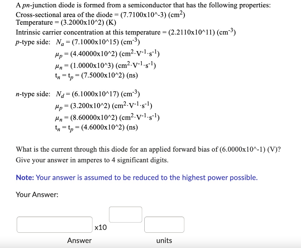 SOLVED: A pn-junction diode is formed from a semiconductor that has the ...