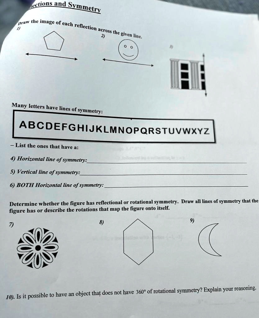 rections and Symmetry Draw the image of each reflection across the given line. 1) 2) 00 Many ...