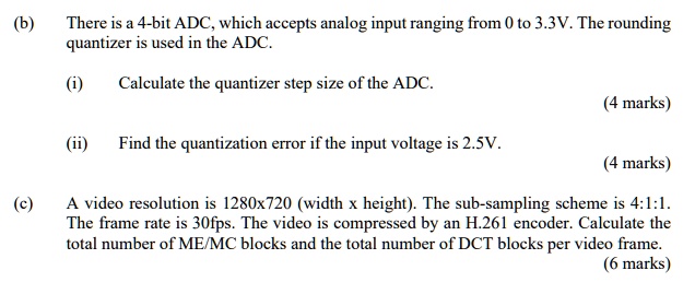 SOLVED: (b) There is a 4-bit ADC, which accepts analog input ranging from 0 to 3.3V. The ...