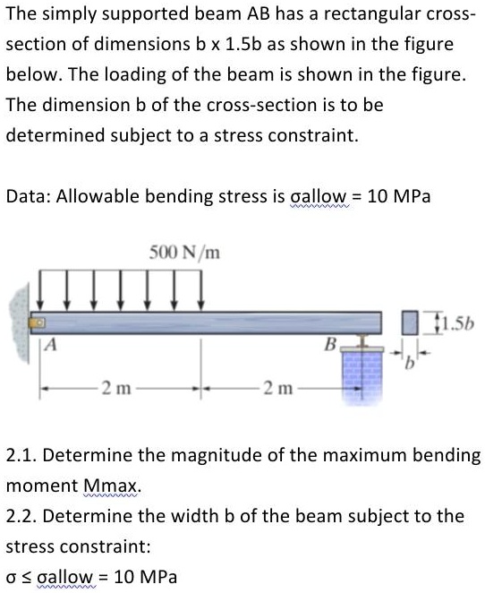SOLVED: The simply supported beam AB has a rectangular cross section of dimensions b x 1.5b as ...