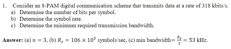 1 Consider An 8 Pam Digital Communication Scheme That Transmits Data At A Rate Of 318 Kbits S