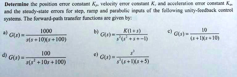 Determine The Position Error Constant Kp Velocity Error Constant Kv