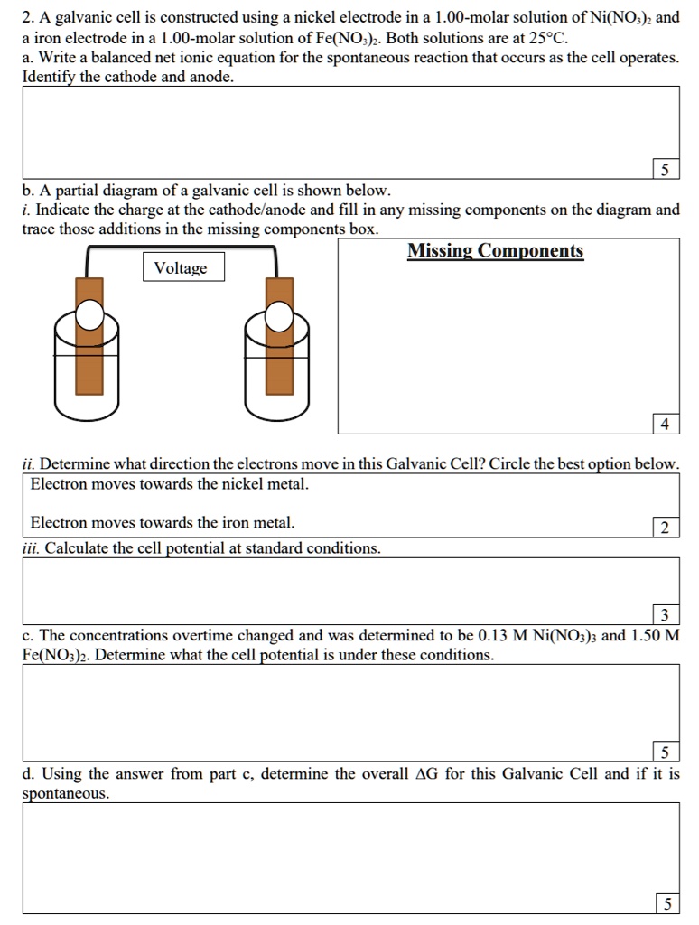 SOLVED: A galvanic cell is constructed using a nickel electrode in a 1.00-molar solution of Ni ...