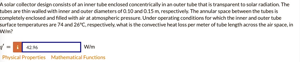 SOLVED: A solar collector design consists of an inner tube enclosed ...