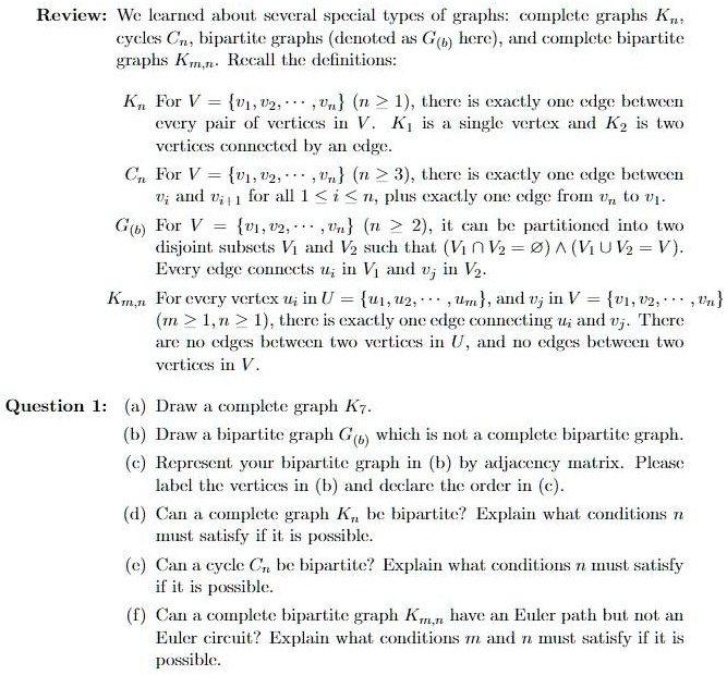 SOLVED: Review: We learned about several special types of graphs ...