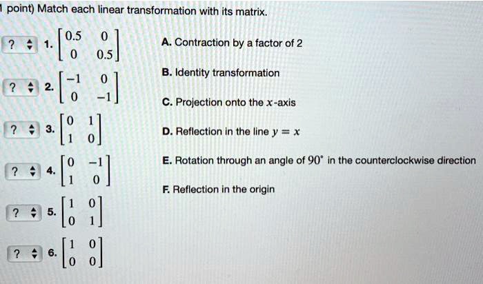 point match each linear transformation with its matrix o a contraction ...