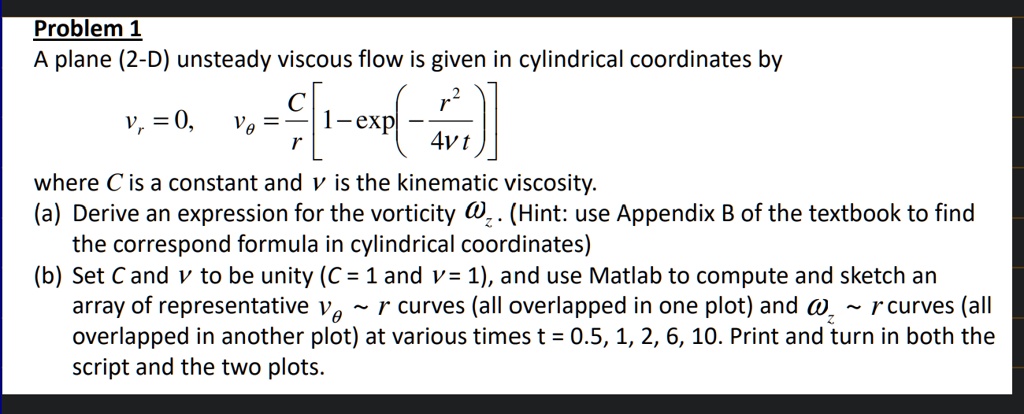 SOLVED: Problem 1 A plane (2-D) unsteady viscous flow is given in ...