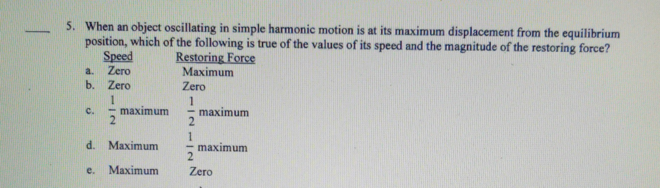 SOLVED: 5. When an object oscillating in simple harmonic motion is at its maximum displacement ...