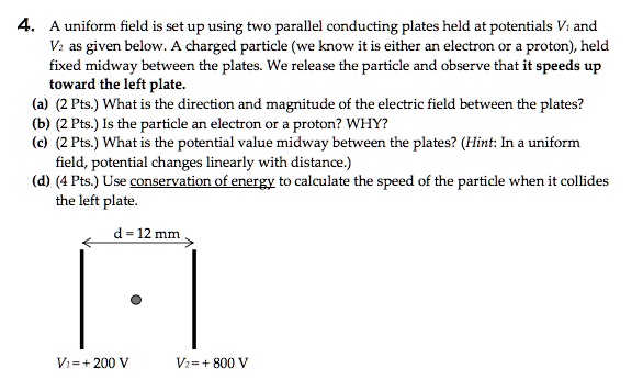 SOLVED: A uniform field is set up using two parallel conducting plates ...