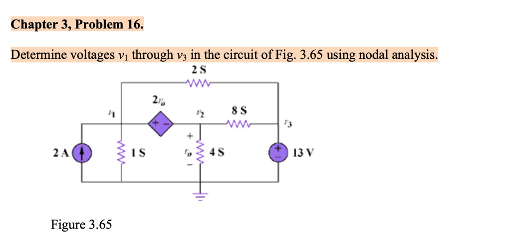 Chapter 3, Problem 16. Determine voltages v1 through v3 in the circuit of Fig. 3.65 using nodal ...