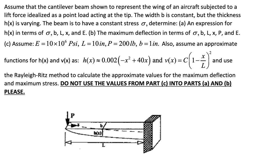 SOLVED: Assume that the cantilever beam shown represents the wing of an ...