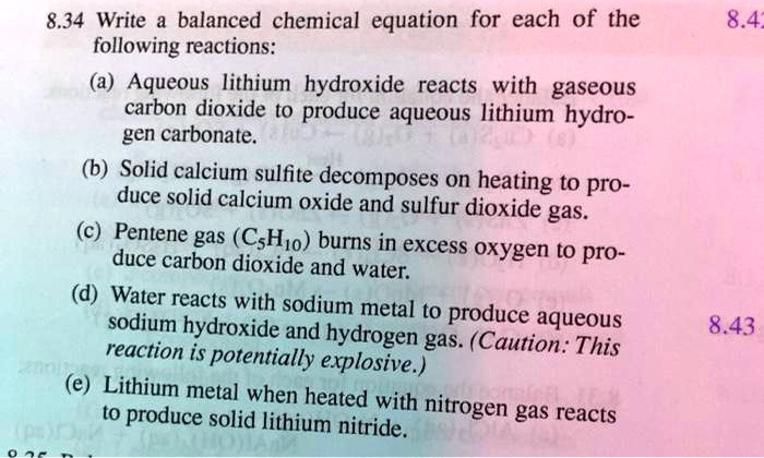 SOLVED: 8.34 Write a balanced chemical equation for each of the ...