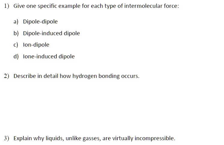 1 give one specific example for each type of intermolecular force ...