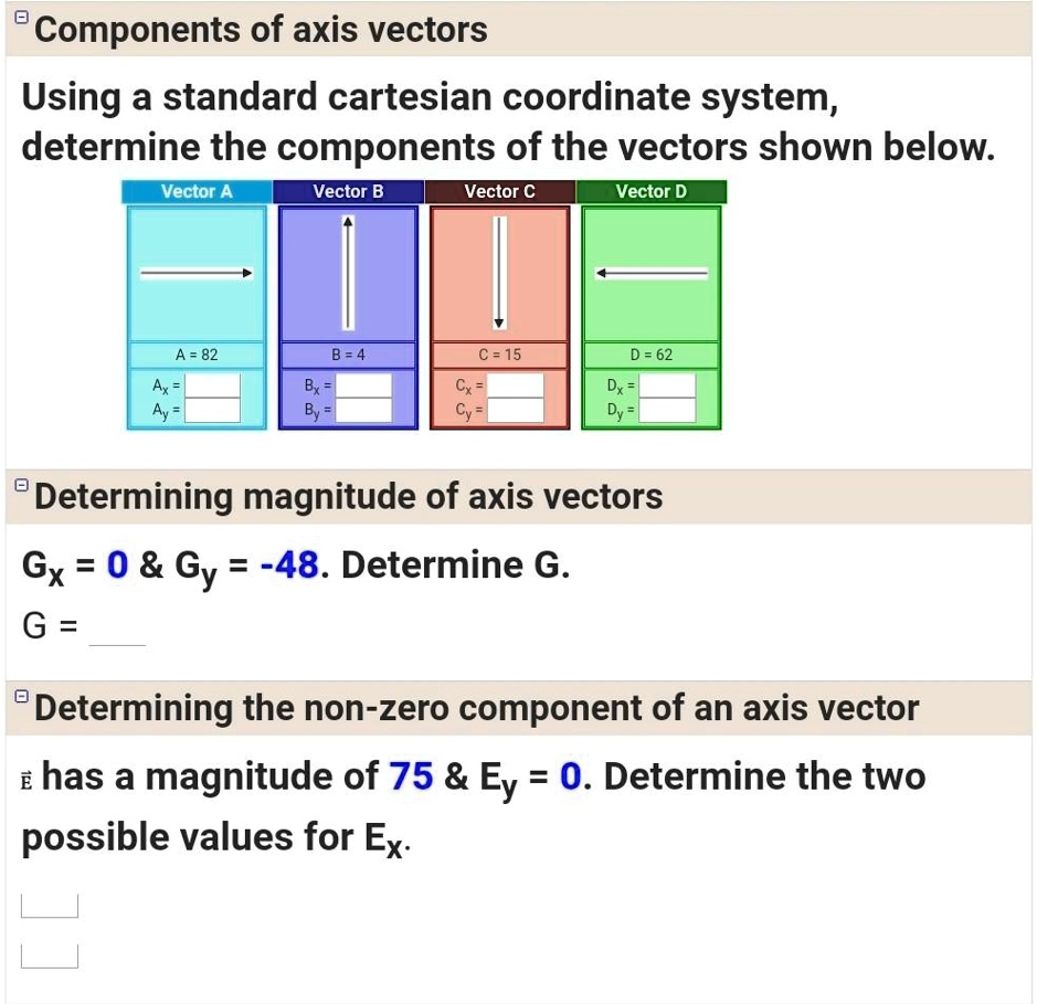 components of axis vectors using a standard cartesian coordinate system ...