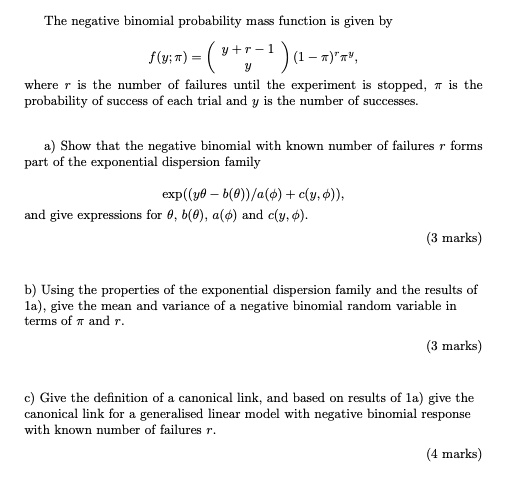 the negative binomial probability mass function is given by fyt yt 1 r ...