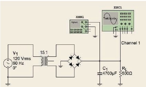 V1 120 Vrms 60 Hz 0° 15:1 XMM1 Agilent XSC1 Tektronix Channel 1 C1 ...