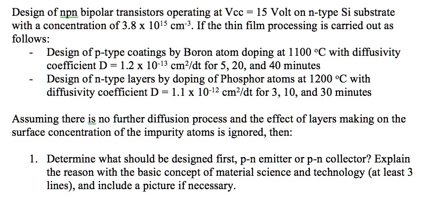 SOLVED: Design of npn bipolar transistors operating at Vcc = 15 Volts ...