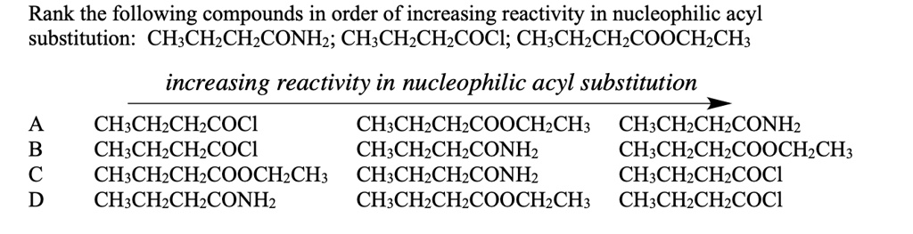 SOLVED: Rank the following compounds in order of increasing reactivity ...