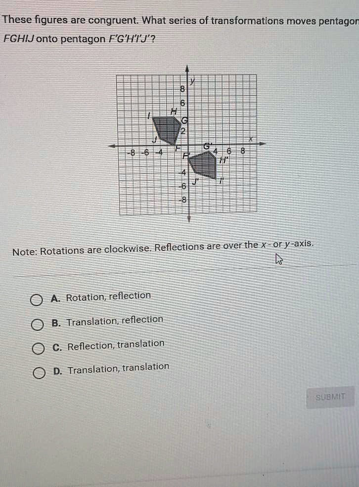 These figures are congruent. What series of transformations moves ...