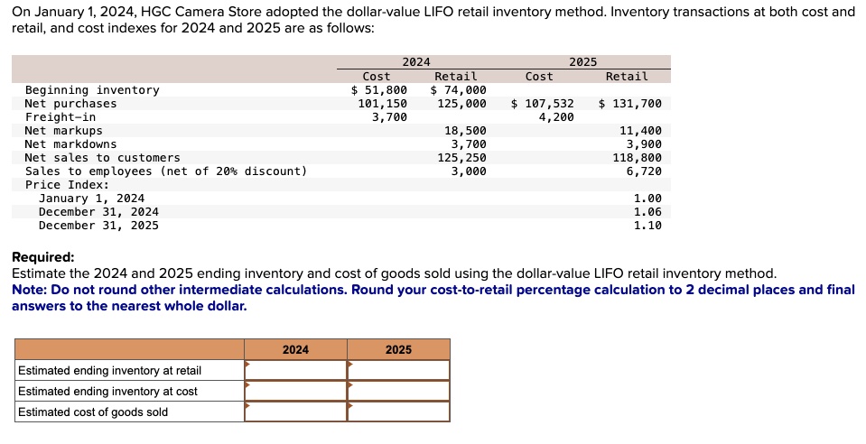 SOLVED: On January 1, 2024, HGC Camera Store adopted the dollar-value ...