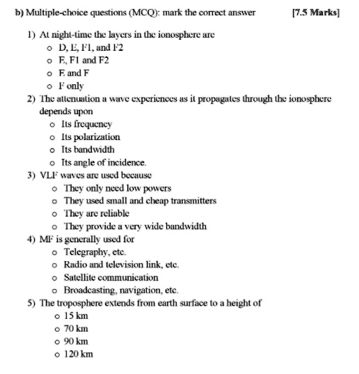 [GET ANSWER] b) Multiple-choice questions (MCQ): mark the correct ...