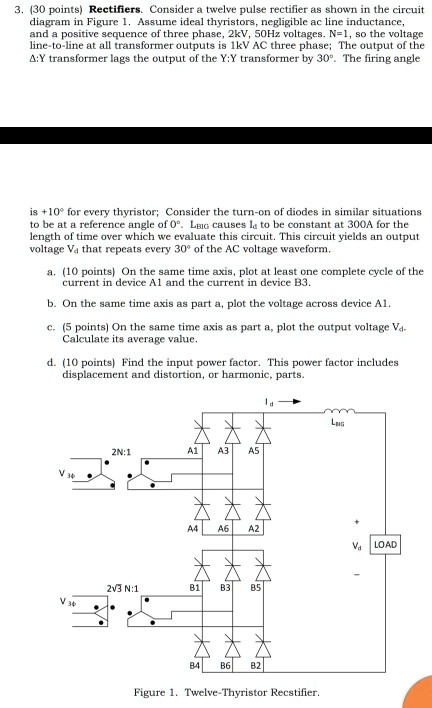 SOLVED: Rectifiers. Consider a twelve-pulse rectifier as shown in the circuit diagram in Figure ...