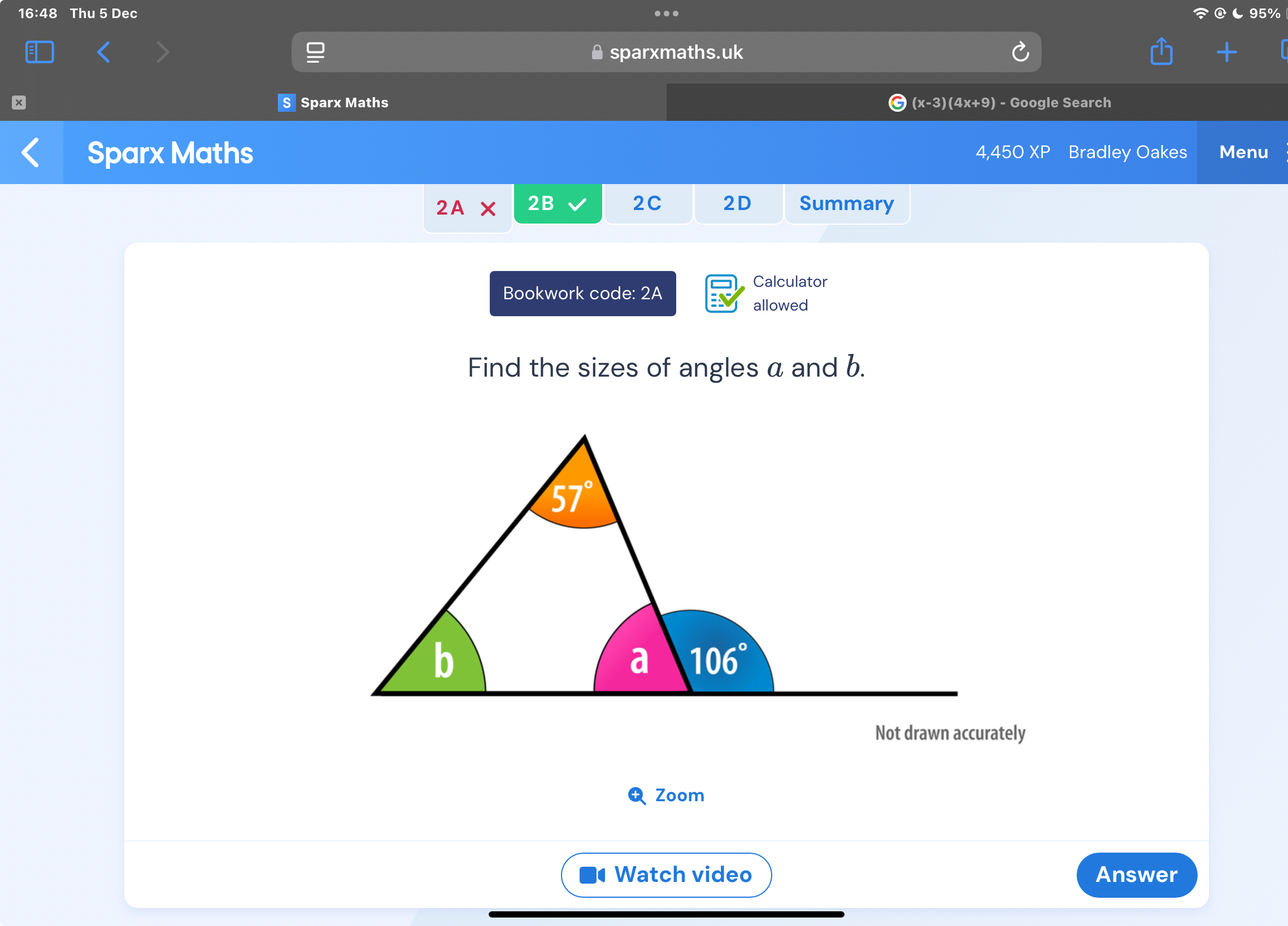 16:48 Thu 5 Dec sparxmaths.uk 95% S Sparx Maths G (x-3) (4x+9) - Google ...