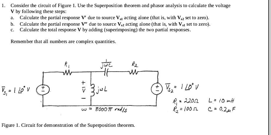 SOLVED: Consider the circuit of Figure 1. Use the Superposition theorem and phasor analysis to ...