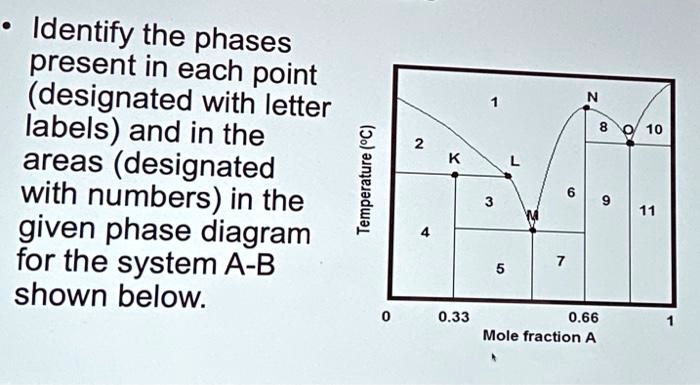 Identify the phases present in each point (designated with letter ...