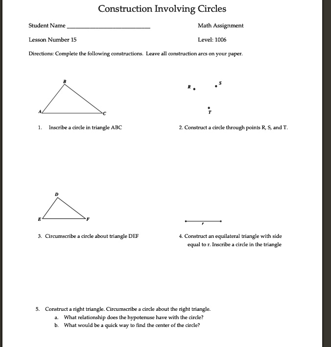 Construction Involving Circles Student Name Math...