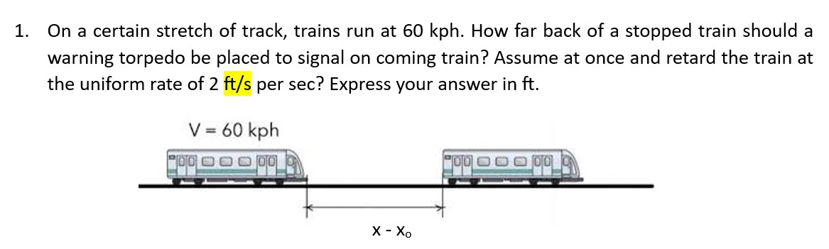 1 on a certain stretch of track trains run at 60 mathrmkph how far back ...