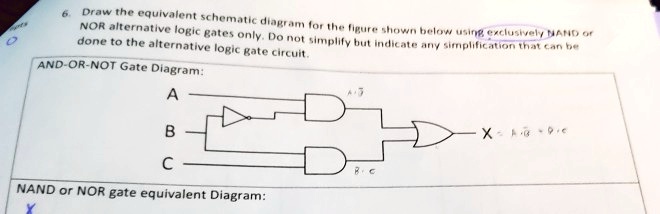 SOLVED: Done to the alternative logic gate circuit. AND-OR-NOT Gate Diagram: A B X = A * G + 9 C ...