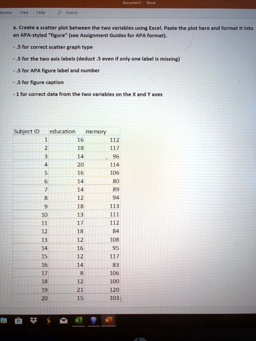 SOLVED: Create a scatter plot between the two variables using Excel ...