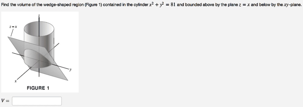 SOLVED: ' Find the volume of the wedge-shaped region (Figure 1 ...
