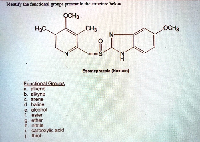 SOLVED: Identify the functional groups present in the structure below: OCH3 CH3 H3C- OCH3 Itui ...