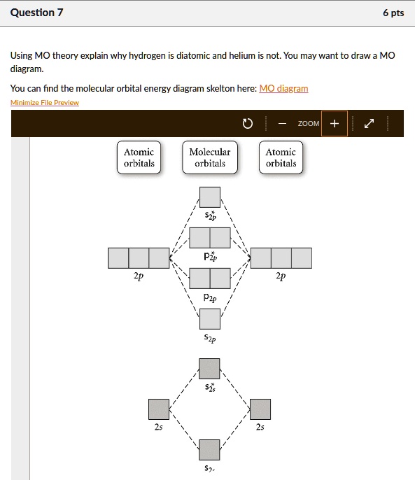 SOLVED: Question pts Using MO theory explain why hydrogen is diatomic ...