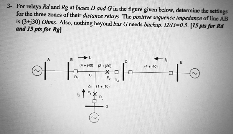 3- For relays Rd and Rg at buses D and G in the figure given below ...